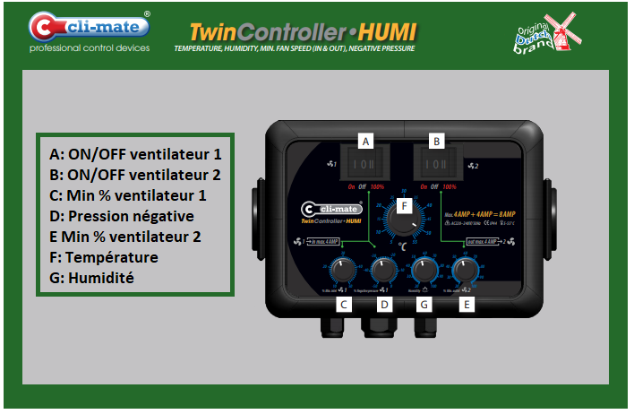 Contrôleur d'humidité et de température Cli-Mate Twin Controller
